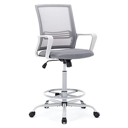 AFO Mid-Back Mesh Tall Office Drafting Stool Chairs with Armrest for Standing Desk, Grey