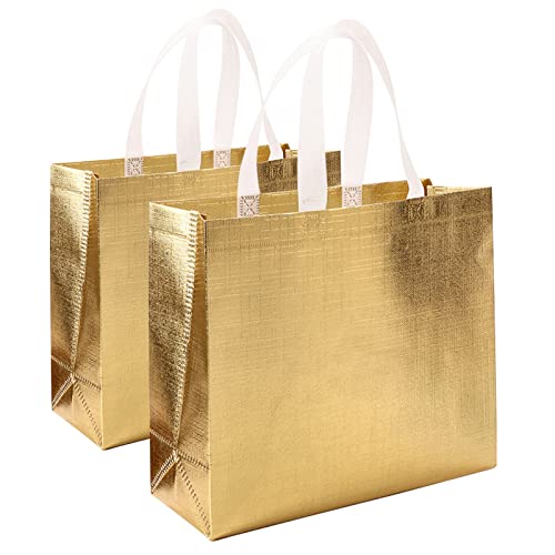 YueLaiFu Gold gift bags with handles reusable shopping bags wedding bridesmaid party gift bags (Pack of 12)