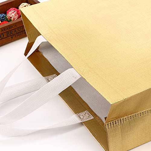 YueLaiFu Gold gift bags with handles reusable shopping bags wedding bridesmaid party gift bags (Pack of 12)