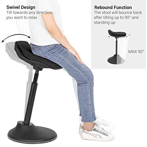 SONGMICS Standing Desk Chair, Adjustable Ergonomic Standing Stool, 23.6-33.3 Inches, Swivel Sitting Balance Chair, Anti-Slip Bottom Pad, Black UOSC02BK