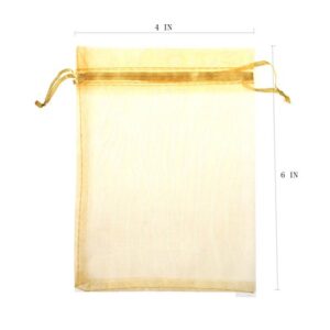 KUPOO Lot of 50 4" x 6"Drawstring Organza Pouch Strong Wedding Favor Gift Candy Bag (gold)