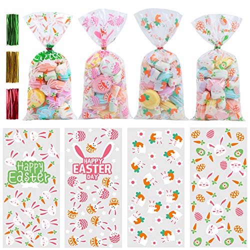 STEFORD Easter Clear Cellophane Bags,120PCS Clear Candy Cookie Treat Bags for Easter Supplies