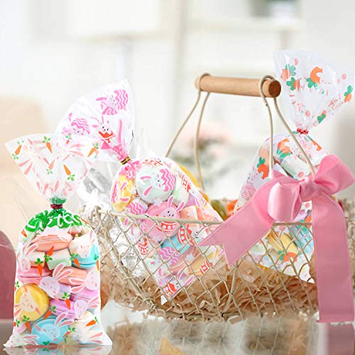 STEFORD Easter Clear Cellophane Bags,120PCS Clear Candy Cookie Treat Bags for Easter Supplies