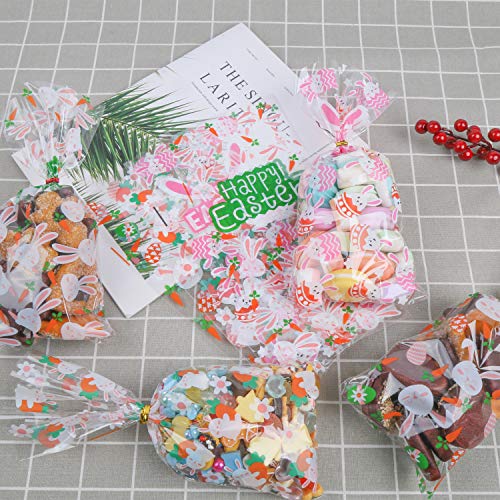 STEFORD Easter Clear Cellophane Bags,120PCS Clear Candy Cookie Treat Bags for Easter Supplies