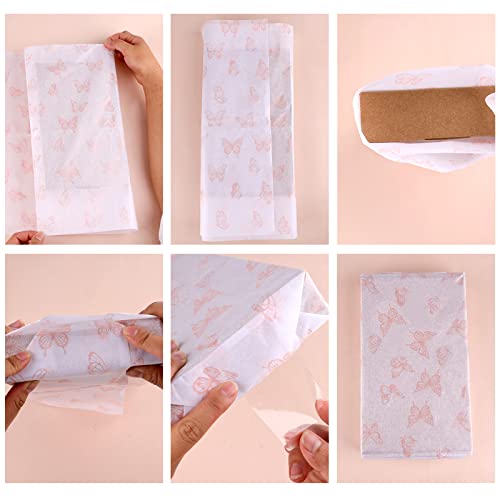 KINBOM 30pcs 35 x 50cm/ 13.8 x 19.7 inch Butterfly Tissue Paper, Rose Gold Wrapping Paper Metallic Packing Paper for DIY Crafts Baby Showers Birthday Wedding