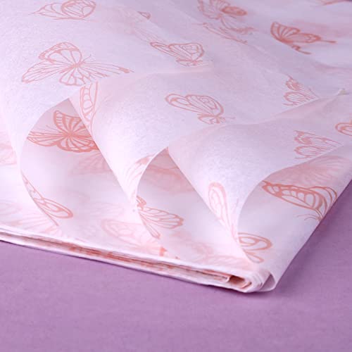 KINBOM 30pcs 35 x 50cm/ 13.8 x 19.7 inch Butterfly Tissue Paper, Rose Gold Wrapping Paper Metallic Packing Paper for DIY Crafts Baby Showers Birthday Wedding