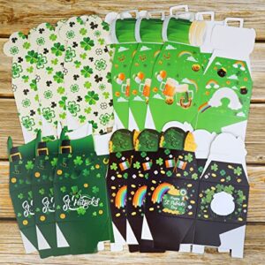 HOWAF 12 Pieces St. Patrick's Day Treat Boxes, Irish Candy Boxes Goodie Boxes for Kids, 4 Styles Green Party Favors Paper Boxes with Handle for Holiday St. Patrick's Day Irish Party Supplies Favors