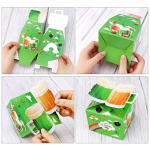 HOWAF 12 Pieces St. Patrick's Day Treat Boxes, Irish Candy Boxes Goodie Boxes for Kids, 4 Styles Green Party Favors Paper Boxes with Handle for Holiday St. Patrick's Day Irish Party Supplies Favors