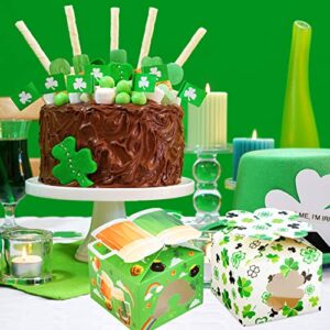 HOWAF 12 Pieces St. Patrick's Day Treat Boxes, Irish Candy Boxes Goodie Boxes for Kids, 4 Styles Green Party Favors Paper Boxes with Handle for Holiday St. Patrick's Day Irish Party Supplies Favors