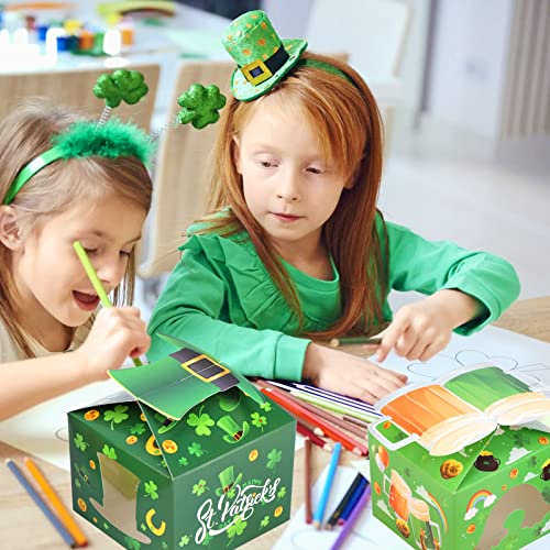 HOWAF 12 Pieces St. Patrick's Day Treat Boxes, Irish Candy Boxes Goodie Boxes for Kids, 4 Styles Green Party Favors Paper Boxes with Handle for Holiday St. Patrick's Day Irish Party Supplies Favors