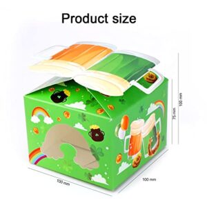 HOWAF 12 Pieces St. Patrick's Day Treat Boxes, Irish Candy Boxes Goodie Boxes for Kids, 4 Styles Green Party Favors Paper Boxes with Handle for Holiday St. Patrick's Day Irish Party Supplies Favors