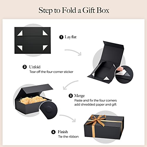 WCESS 1 Pack Magnetic Gift Box Set with Ribbon, Greeting Card, Shredded Paper Filler, 8.7x7x3.1 Inches White Gift Box with Lid for Present Birthday Party Favor Groomsman Bridesmaid Proposal Wedding