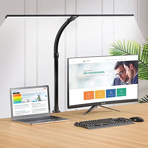 Dexnump 24W Desk Lamps for Home Office, 1200 Lumens Double Head Architect Desk Lamp with Clamp, Eye-Caring Computer Monitor Light (32 inch)