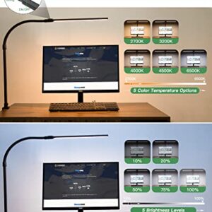 Dexnump 24W Desk Lamps for Home Office, 1200 Lumens Double Head Architect Desk Lamp with Clamp, Eye-Caring Computer Monitor Light (32 inch)