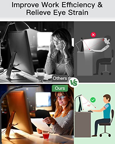 Dexnump 24W Desk Lamps for Home Office, 1200 Lumens Double Head Architect Desk Lamp with Clamp, Eye-Caring Computer Monitor Light (32 inch)