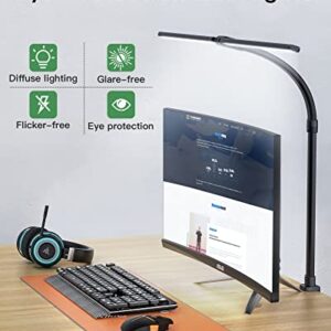 Dexnump 24W Desk Lamps for Home Office, 1200 Lumens Double Head Architect Desk Lamp with Clamp, Eye-Caring Computer Monitor Light (32 inch)