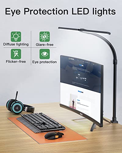 Dexnump 24W Desk Lamps for Home Office, 1200 Lumens Double Head Architect Desk Lamp with Clamp, Eye-Caring Computer Monitor Light (32 inch)