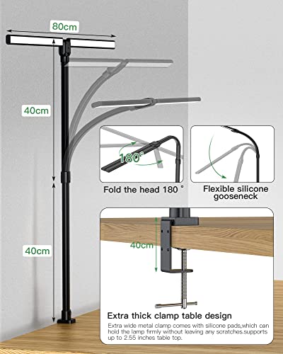 Dexnump 24W Desk Lamps for Home Office, 1200 Lumens Double Head Architect Desk Lamp with Clamp, Eye-Caring Computer Monitor Light (32 inch)