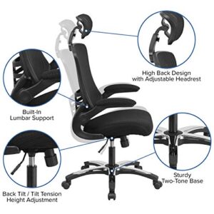 Flash Furniture Kelista High-Back Black Mesh Swivel Ergonomic Executive Office Chair with Flip-Up Arms and Adjustable Headrest