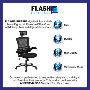 Flash Furniture Kelista High-Back Black Mesh Swivel Ergonomic Executive Office Chair with Flip-Up Arms and Adjustable Headrest