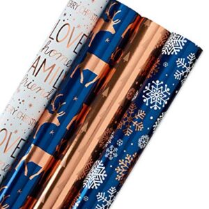 American Greetings Christmas Reversible Wrapping Paper Bundle, Snowflake, Reindeer, Holiday Text (4 Rolls, 80 sq. ft.)