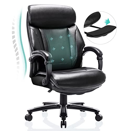 COLAMY Big and Tall Office Chair with Footrest 400lbs, Heavy Duty High Back Ergonomic Home Office Computer Chair - Thick Bonded Executive Chair with Wide Seat for Adult Work and Study, Black