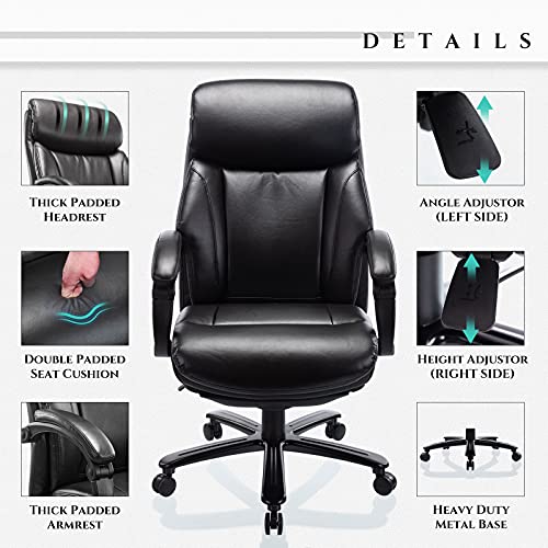 COLAMY Big and Tall Office Chair with Footrest 400lbs, Heavy Duty High Back Ergonomic Home Office Computer Chair - Thick Bonded Executive Chair with Wide Seat for Adult Work and Study, Black