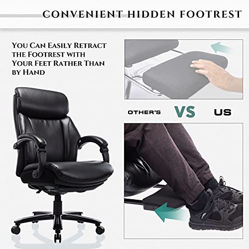 COLAMY Big and Tall Office Chair with Footrest 400lbs, Heavy Duty High Back Ergonomic Home Office Computer Chair - Thick Bonded Executive Chair with Wide Seat for Adult Work and Study, Black