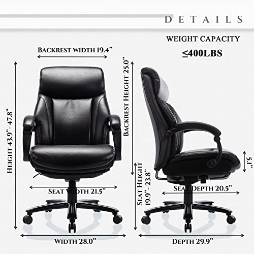 COLAMY Big and Tall Office Chair with Footrest 400lbs, Heavy Duty High Back Ergonomic Home Office Computer Chair - Thick Bonded Executive Chair with Wide Seat for Adult Work and Study, Black