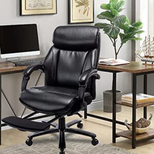 COLAMY Big and Tall Office Chair with Footrest 400lbs, Heavy Duty High Back Ergonomic Home Office Computer Chair - Thick Bonded Executive Chair with Wide Seat for Adult Work and Study, Black