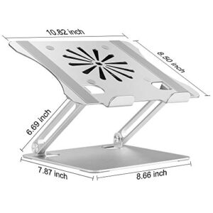 Adjustable Laptop Stand with Cooling Fan, Aluminium Alloy Multi-Angle Computer Holder for Desk, Portable Notebook Metal Mount Compatible with MacBook, Air, Pro, Dell, Alienware All Laptops 11"-17.3"