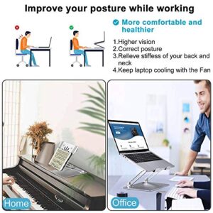 Adjustable Laptop Stand with Cooling Fan, Aluminium Alloy Multi-Angle Computer Holder for Desk, Portable Notebook Metal Mount Compatible with MacBook, Air, Pro, Dell, Alienware All Laptops 11"-17.3"