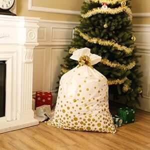 4 Pieces Plastic Multi-Color Dot Bags (36 x 48 Inch) with 4 Pieces Pull Flowers Large Packaging Wrapping Present Bags for New Parents Baby Shower Birthday Wedding Christmas Engagement Party (Golden)