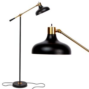 brightech wyatt led floor lamp, industrial floor lamp for living rooms & offices – charming farmhouse floor lamp, adjustable head standing lamp for bedroom reading, stunning living room decor