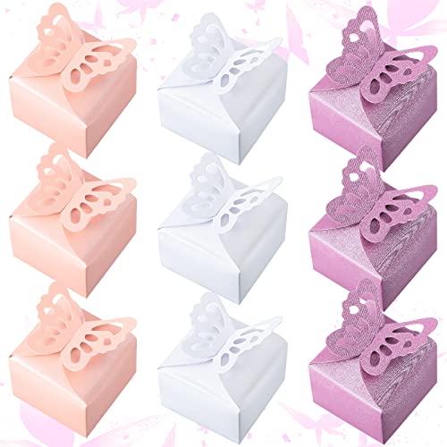 Zonon 60 Pieces Butterfly Favor Boxes Valentine Chocolate Box Romantic DIY Wedding Candy Box Boys Girls Baby Shower Boxes Birthday Treat Present Wrap Decorations (White, Pink, Purple)