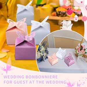 Zonon 60 Pieces Butterfly Favor Boxes Valentine Chocolate Box Romantic DIY Wedding Candy Box Boys Girls Baby Shower Boxes Birthday Treat Present Wrap Decorations (White, Pink, Purple)