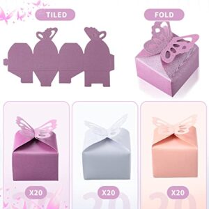 Zonon 60 Pieces Butterfly Favor Boxes Valentine Chocolate Box Romantic DIY Wedding Candy Box Boys Girls Baby Shower Boxes Birthday Treat Present Wrap Decorations (White, Pink, Purple)