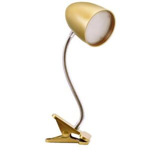 energetic clip on lamp for bed, non-dimmable reading light for bed and desk, 4000k cool white, 3.5w 240 lm flexible gooseneck lamp, eye protection, etl listed, gold