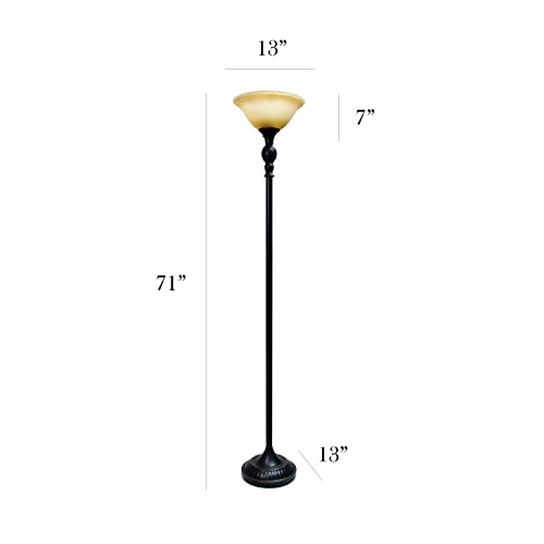 Elegant Designs LF2001-RBZ 1 Light Restoration Bronze Torchiere Floor Lamp with Marbelized Amber Glass Shade