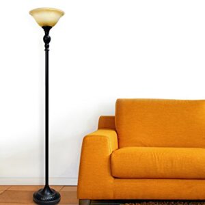 Elegant Designs LF2001-RBZ 1 Light Restoration Bronze Torchiere Floor Lamp with Marbelized Amber Glass Shade