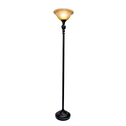 Elegant Designs LF2001-RBZ 1 Light Restoration Bronze Torchiere Floor Lamp with Marbelized Amber Glass Shade