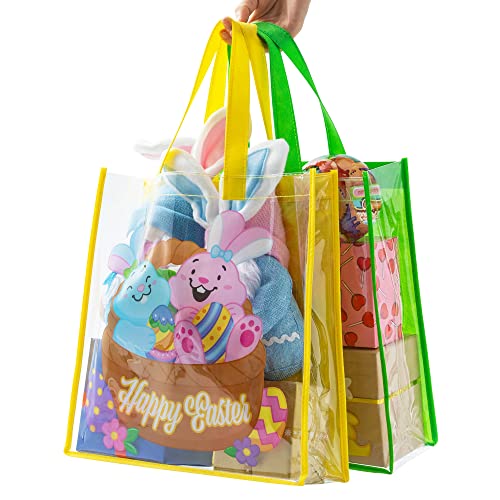 JOYIN 6 Pcs Easter Gift Bags, 13" x 13" x 4" Big Size Non Woven Easter Goodie Bags Party Treat Bags with Handles for Easter Egg Hunt, Reusable Easter Rabbit Bunny Bag for Kids Party Favor Supplies