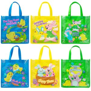 JOYIN 6 Pcs Easter Gift Bags, 13" x 13" x 4" Big Size Non Woven Easter Goodie Bags Party Treat Bags with Handles for Easter Egg Hunt, Reusable Easter Rabbit Bunny Bag for Kids Party Favor Supplies