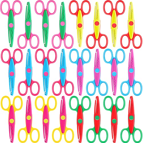 24 Pack Craft Scissors Decorative Edge Bulk 5 Inch Zig Zag Scissor for Kids Teachers Paper Scrapbooking Design School Supplies Wave Lace Edge Cutters