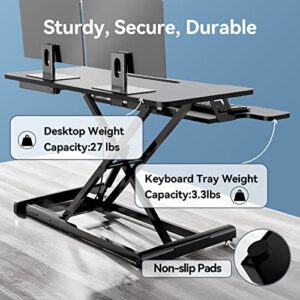 Standing Desk Converter - 35''Wide Stand Up desk Converter for Dual Monitor & Laptop w/Keyboard Tray,Sit to Stand Ergonomic Height Adjustable Riser Converter Computer Workstation for Home Office,Black