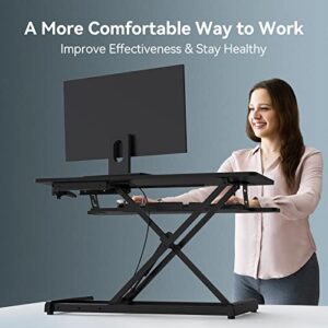 Standing Desk Converter - 35''Wide Stand Up desk Converter for Dual Monitor & Laptop w/Keyboard Tray,Sit to Stand Ergonomic Height Adjustable Riser Converter Computer Workstation for Home Office,Black