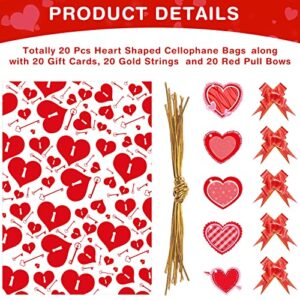 Geyee 80 Pieces Valentine Basket Bags Large Clear Cellophane Basket Bags Valentines Day Bags Red Heart Card Baskets Wrapping Bags with Ribbon Bows for Gift Weddings Bridal Baskets Bags 28 x 39 Inch