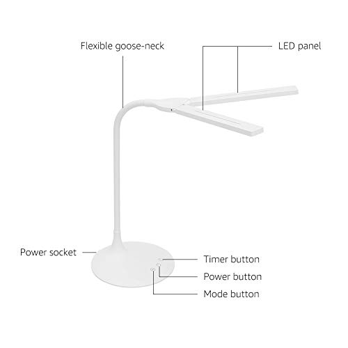 Amazon Basics Dual Head LED Desk Lamp, 3 Lighting Modes with 40-minute Timer and Touch Control - 48 LEDs, White