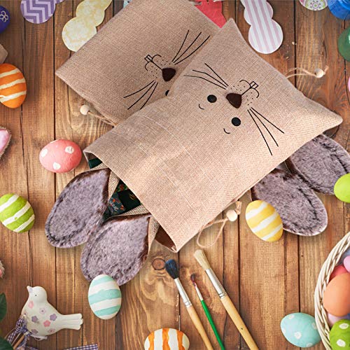 3 Pack Easter Burlap Bags Easter Bunny Tote with Drawstring Furry Bunny Ears Rabbit Easter Egg Hunts Goody Candy Treat Gift Storage Bags Kids Girls Easter Party Favor Bags(8" x 10.2")