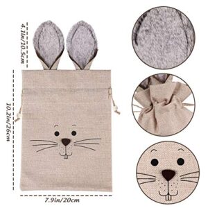 3 Pack Easter Burlap Bags Easter Bunny Tote with Drawstring Furry Bunny Ears Rabbit Easter Egg Hunts Goody Candy Treat Gift Storage Bags Kids Girls Easter Party Favor Bags(8" x 10.2")